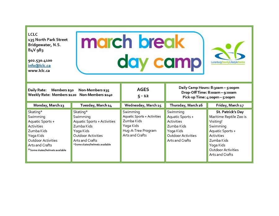 Lunenburg County Lifestyle Centre March Break DAY CAMP 2017 lunenburg-county-lifestyle-centre-march-break-day-camp-2017